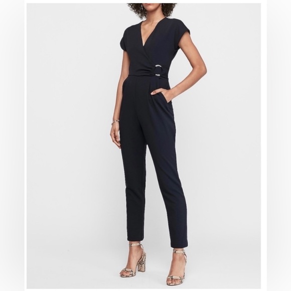 Express | Pants & Jumpsuits | Express Wrap Front Oring Jumpsuit In Navy ...